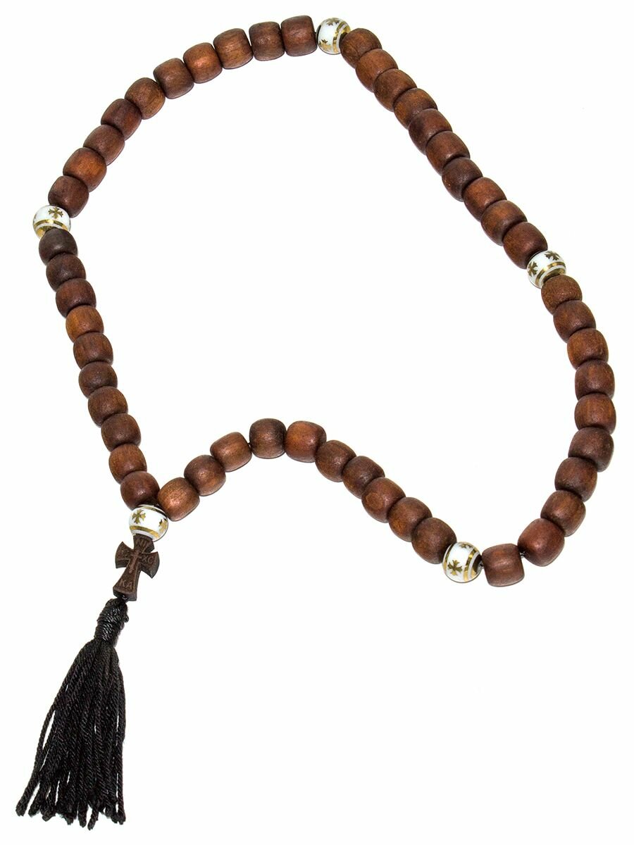 Четки деревянные из самшита с крестом (50 зерен)