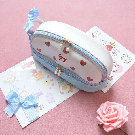 Сердечный двойной пенал для девочки инс ветер простой пенал большая вместимость школьники средней школы пенал, размер упаковки:70*45*60СМ, количество в упаковке:112, вес:15.4кг