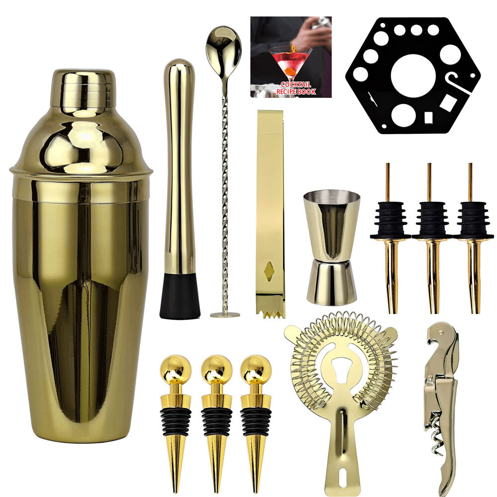 Набор для коктейлей 14 шт, шейкер для баров, инструменты для приготовления напитков, стальной миксер, подарок с стеллажом для хранения, 304 нержавеющая сталь, 750ml черный, 750ml розовое золото, 750ml золото, черный бостонский шейкер, розово-золотой