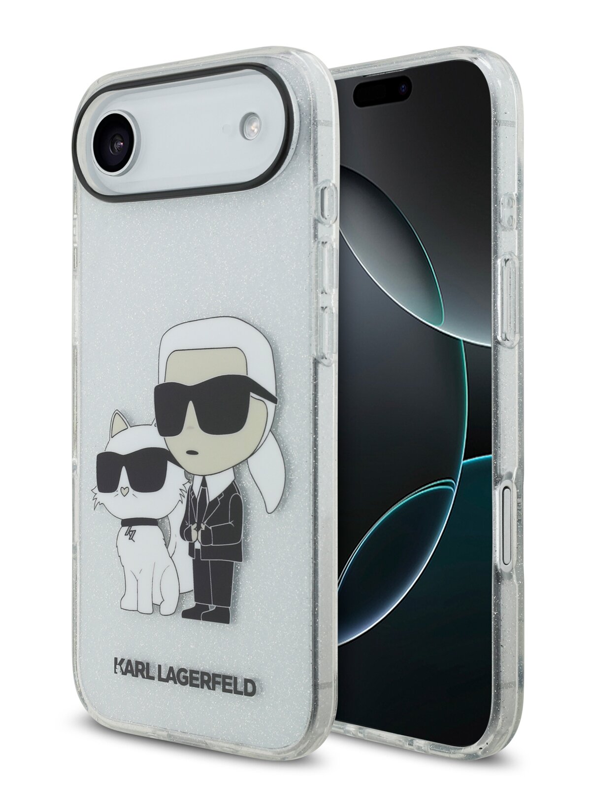 Karl Lagerfeld чехол с блестками для iPhone Air, IML NFT Karl & Choupette, прозрачный (MagSafe)