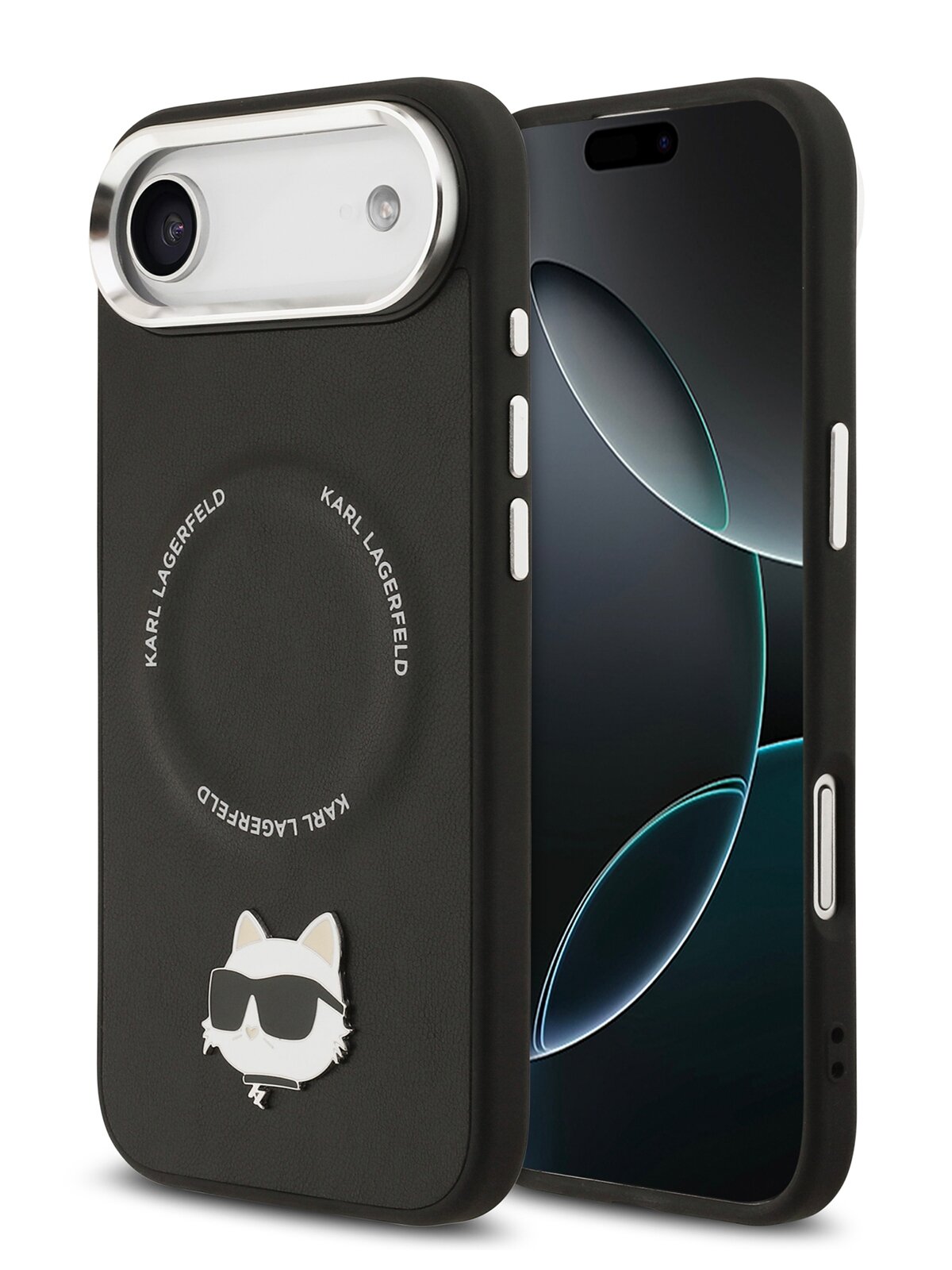 Karl Lagerfeld чехол с MagSafe для iPhone Air, PU кожа с метал. значком NFT Choupette head, черный