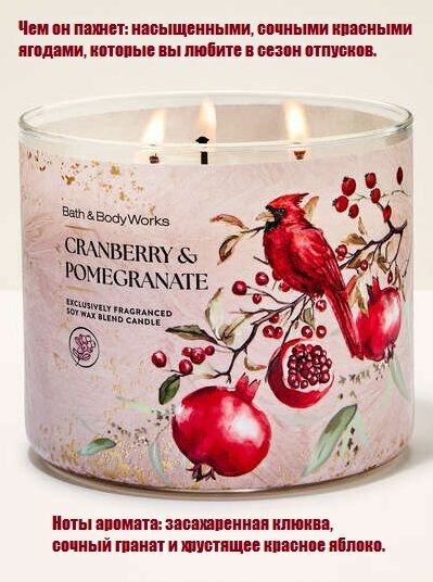 Bath and Body Works свеча ароматическая с 3-мя фитилями Cranberry & Pomegranate (411 грамм)