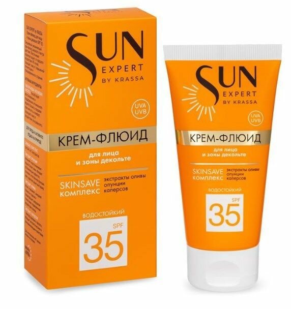 Солнцезащитный крем-флюид KRASSA "Sun Expert", для лица и зоны декольте, SPF 35, 50 мл