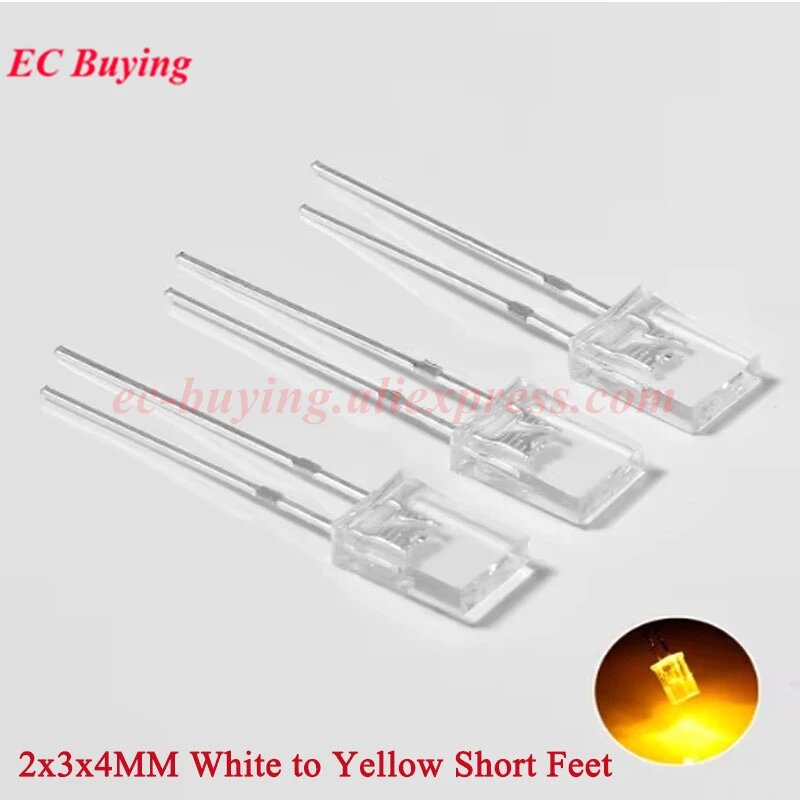 Светодиоды 2x3x4 мм White to Yellow, 10шт