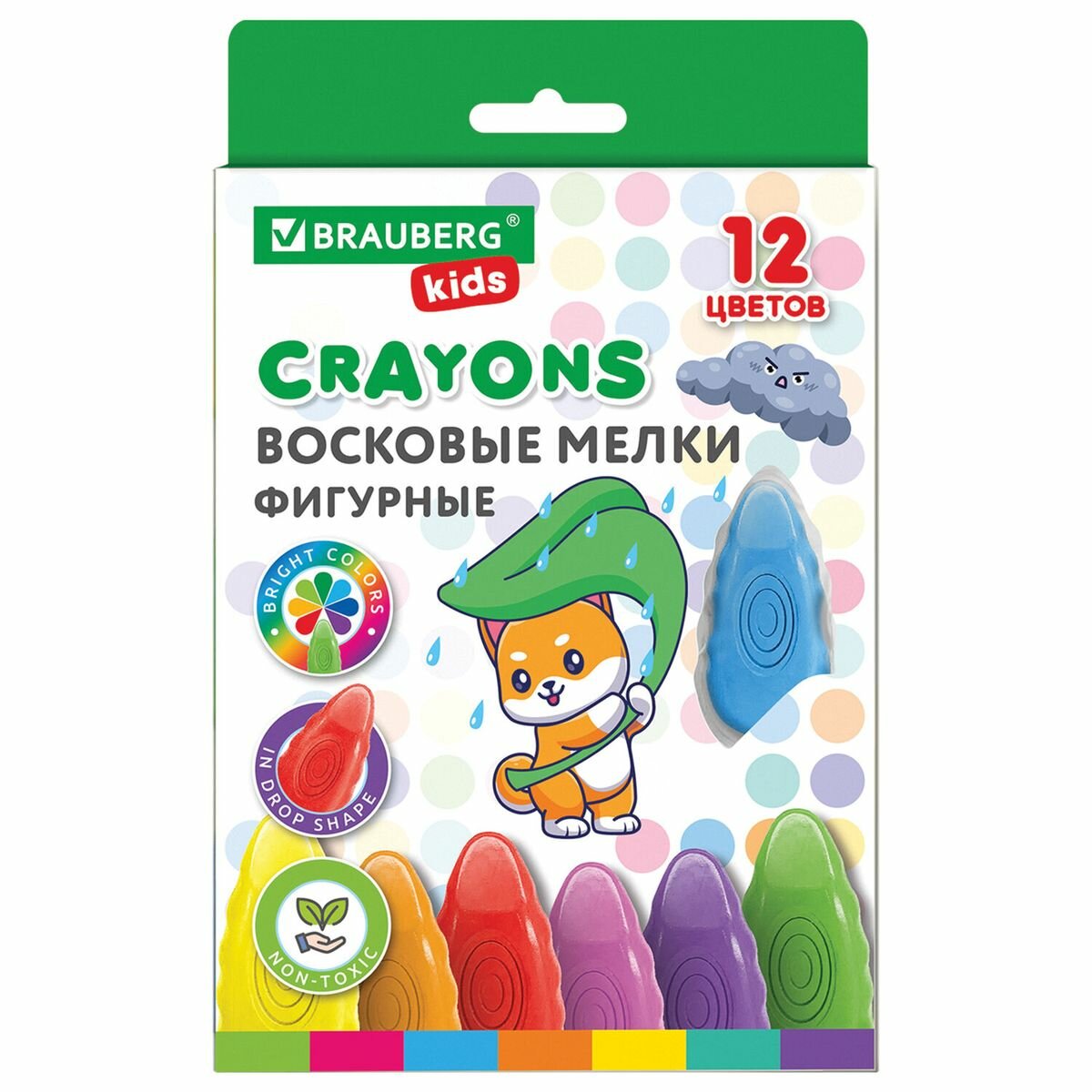 Мелки восковые 12 цветов Brauberg Kids "Капельки" (D=20мм, фигурные) (273094), 36 уп.