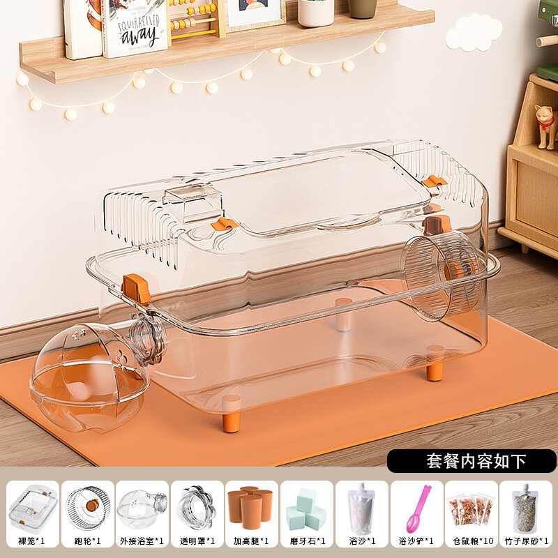 Роскошная очень большая клетка для виллы, полностью прозрачная золотая клетка для хомяка с беговым колесом, просторная клетка для домашних животных