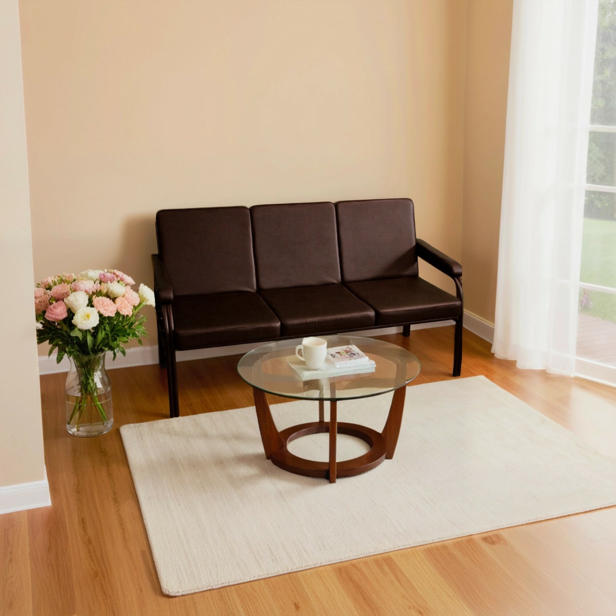 Диван офисный "Сириус Космо", 3х-местный, эко-кожа коричневая, разборный стальной каркас, на дачу, на кухню, в коридор.