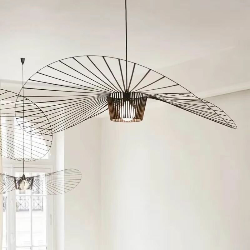 LED Подвесная Люстра в Форме Шляпы, Черная Раттановая Люстра для Кухни и Гостиной, E27