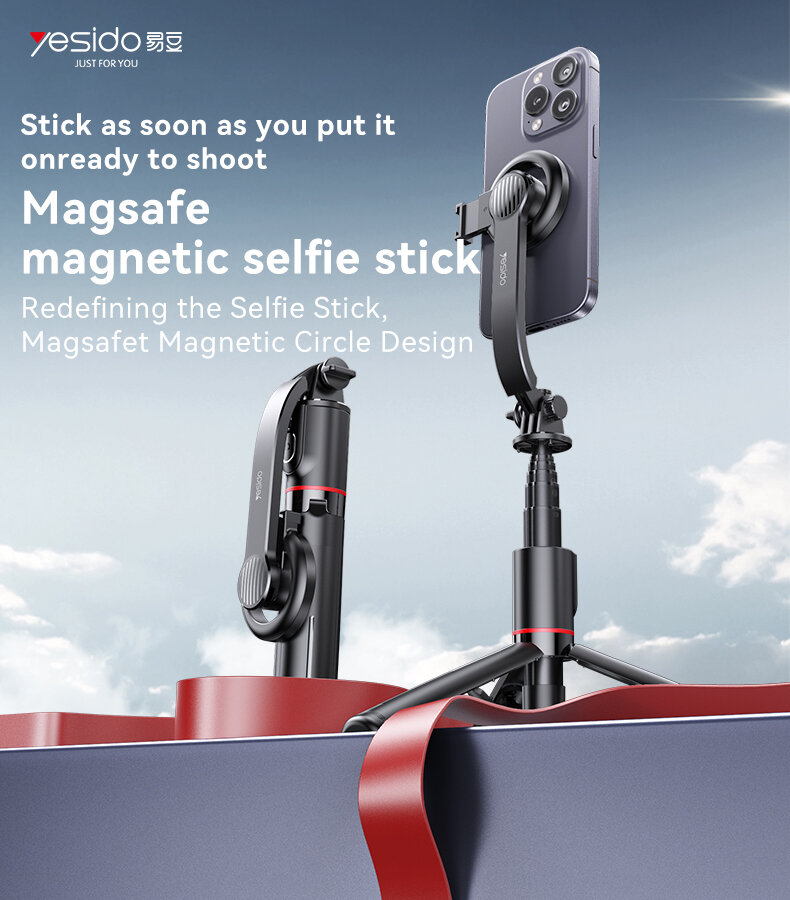 Селфи-палка трипод c магнитным кольцом Yesido SF19 Magnet Function for iPhone/Android, 210-1045 мм, Bluetooth 4.2, Черный