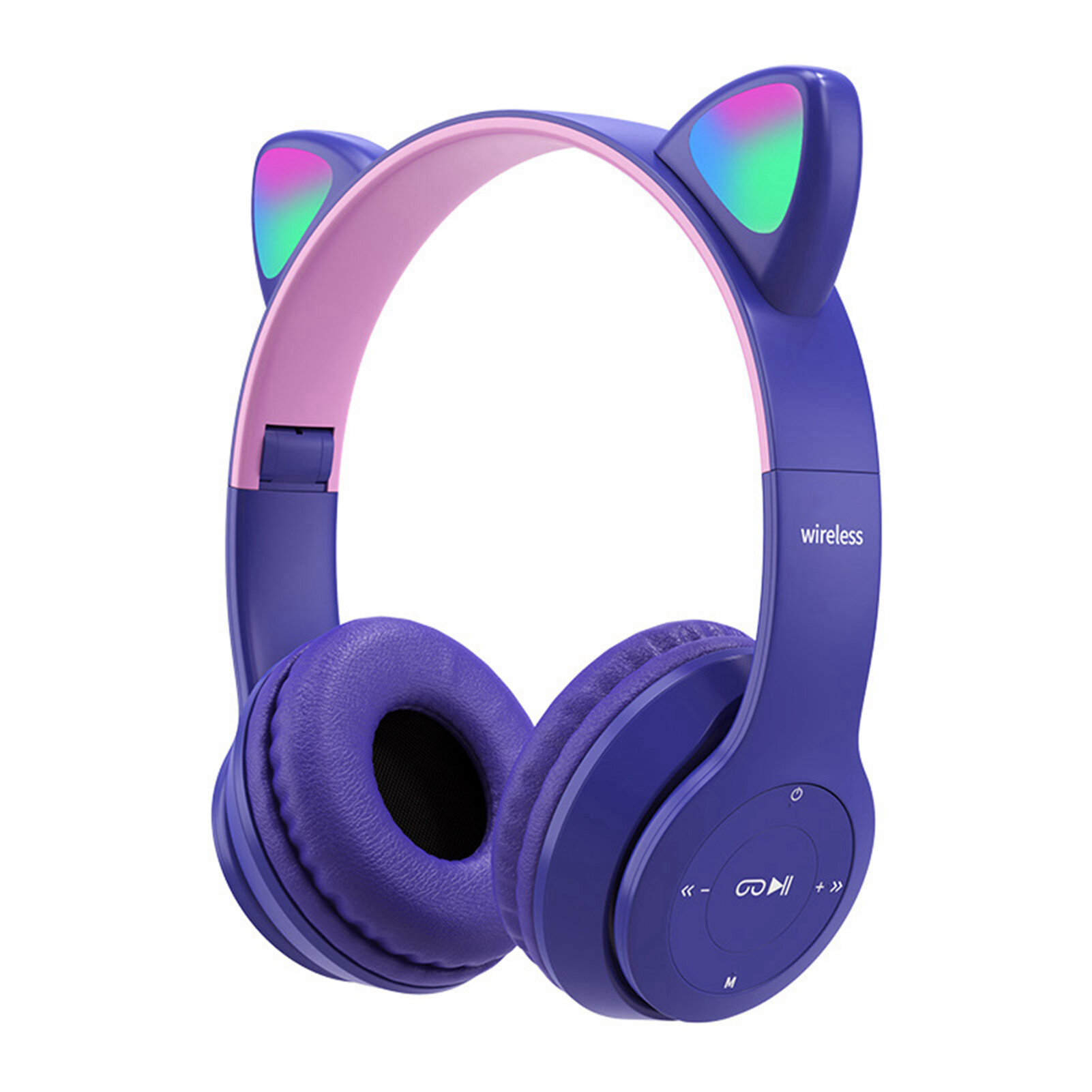 Беспроводная гарнитура в форме милого кота HiFi качество звука светящиеся стерео Bluetooth наушники для дома, школы, офиса фиолетовый