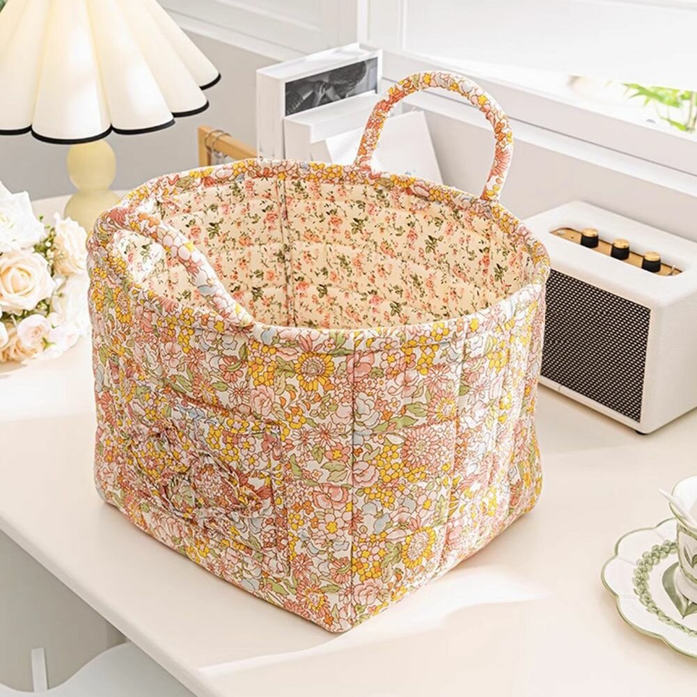 Стеганая корзина для хранения из богемной ткани с мягкими ручками для белья для дома