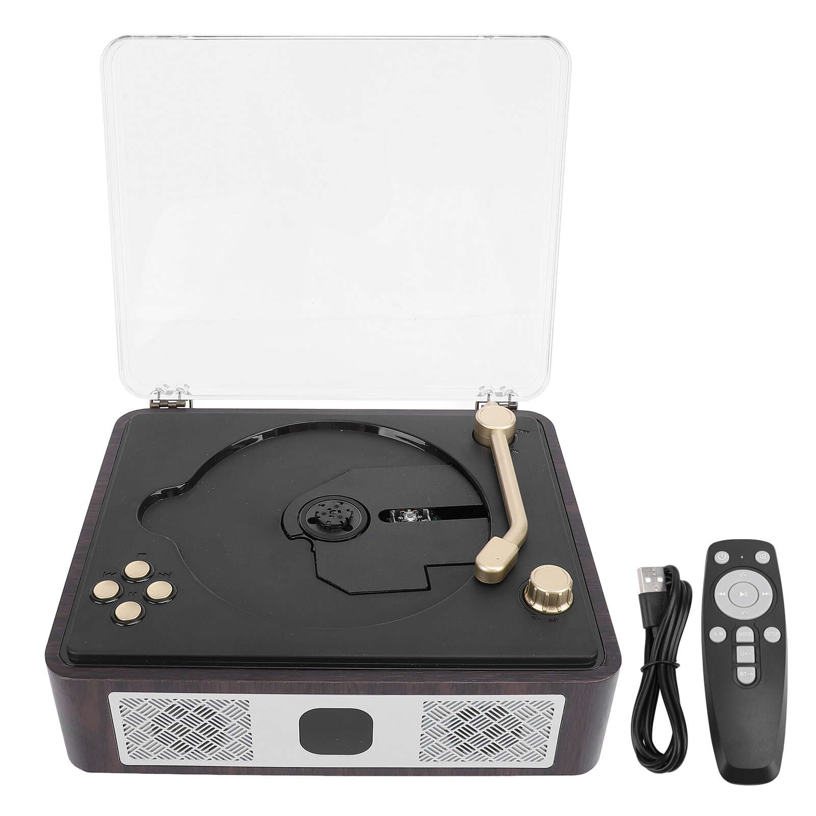 Vintage CD Player Dual HiFi Speaker BT Desktop Support SPDIF USB AUX Rechargeable Battery Wood Box