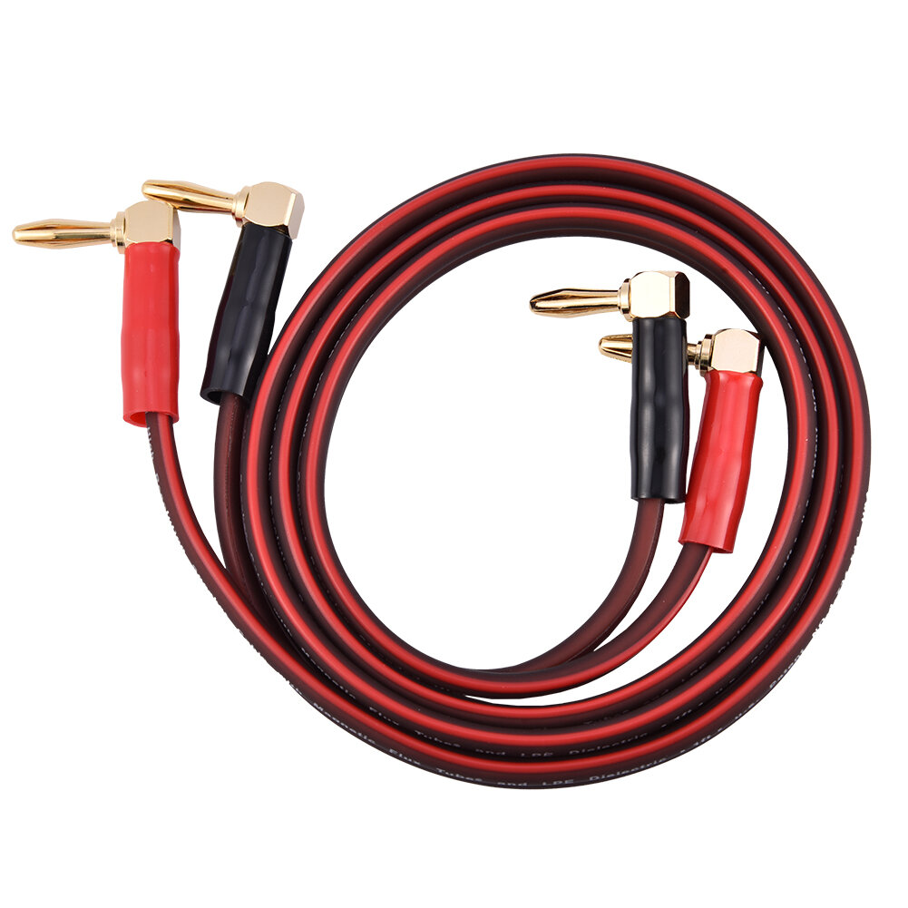 HI-FI Pure Copper Speaker Cable Right Angle L Type Banana Plugs Line Wire Red & Black 1 Meter