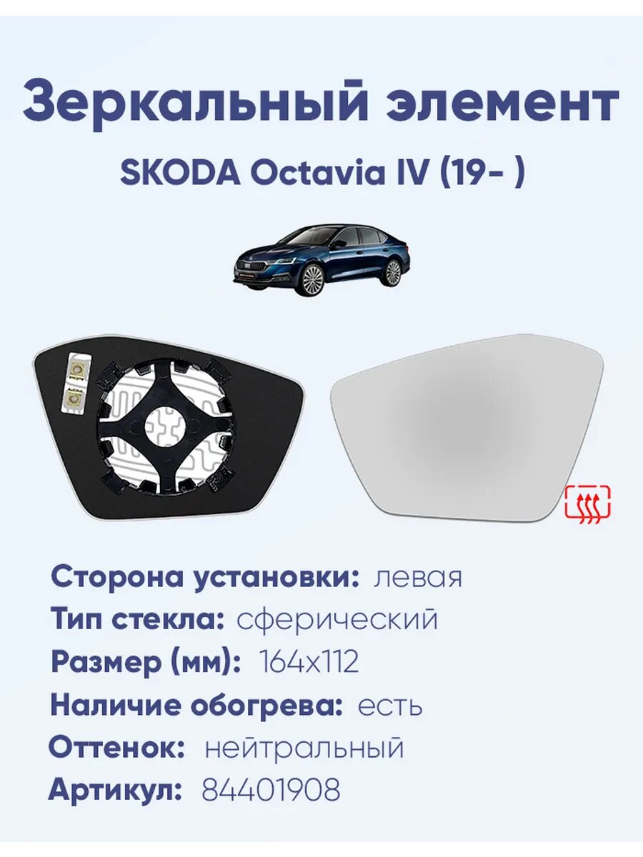 Зеркальный элемент левый SKODA Octavia IV (19- )A84401908