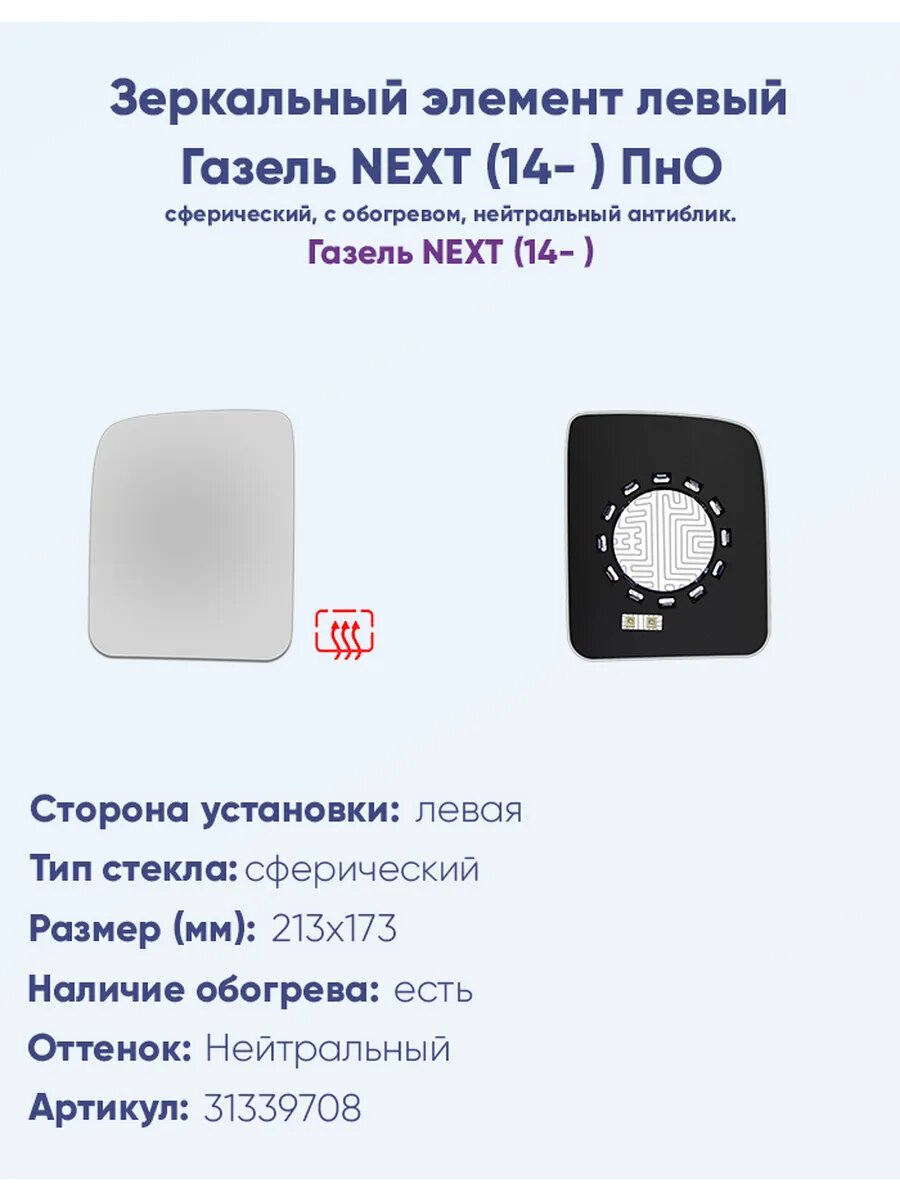 Зеркальный элемент левый Газель NEXT (14- ) ПнО 31339708