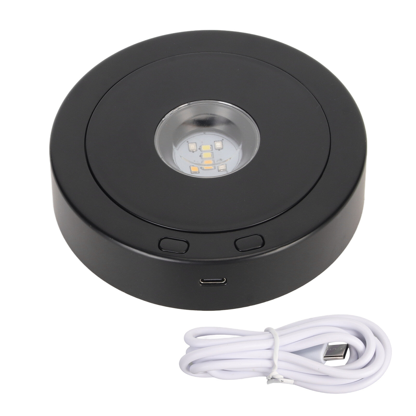 LED Rotating Display Base Black 360 Degrees 80s Circle Battery Or USB Power Turntable Stand for Crystals Glass