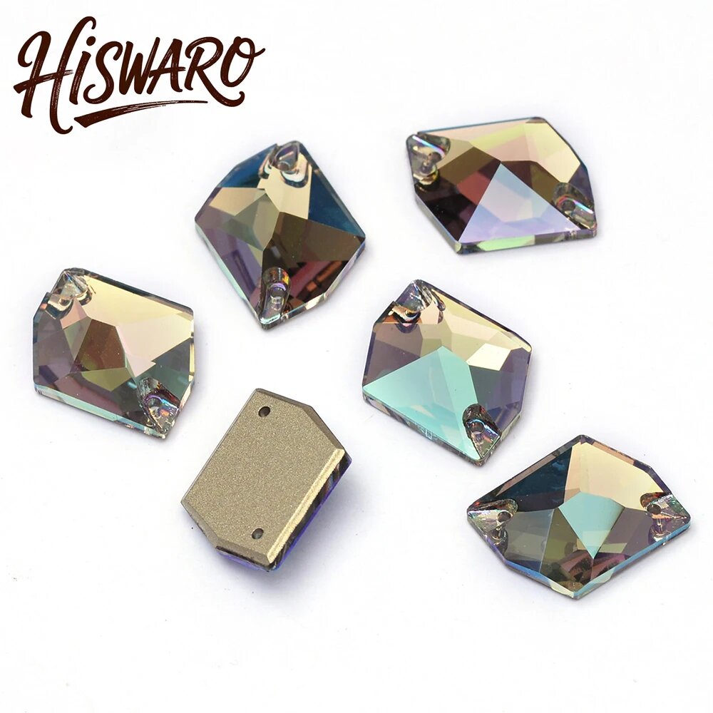 HISWARO Космические блестящие стеклянные камни для шитья 13x17mm (16Pcs), Ghost Light