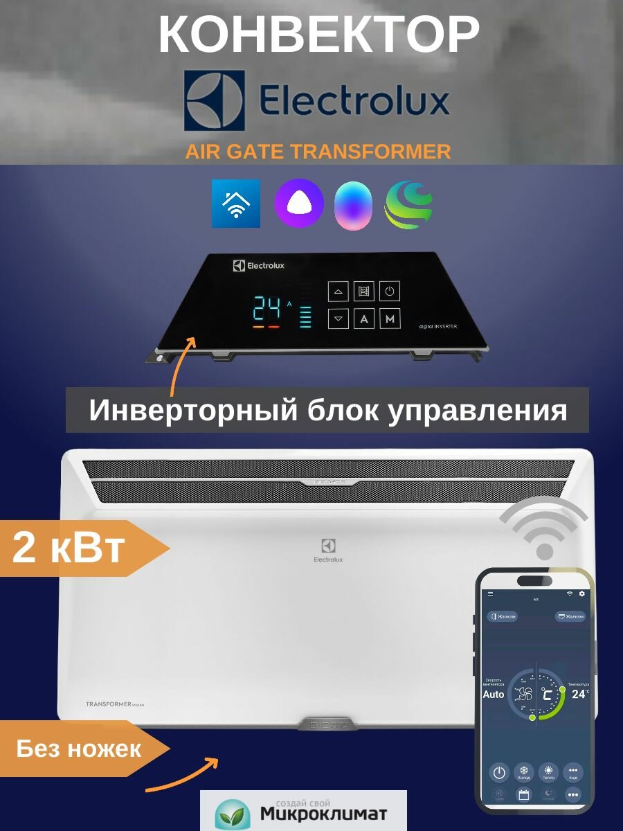 Конвектор для дома с инверторным блоком и Wi-Fi Electrolux Air Gate Transformer ECH/AG2-2000 T-TUI4