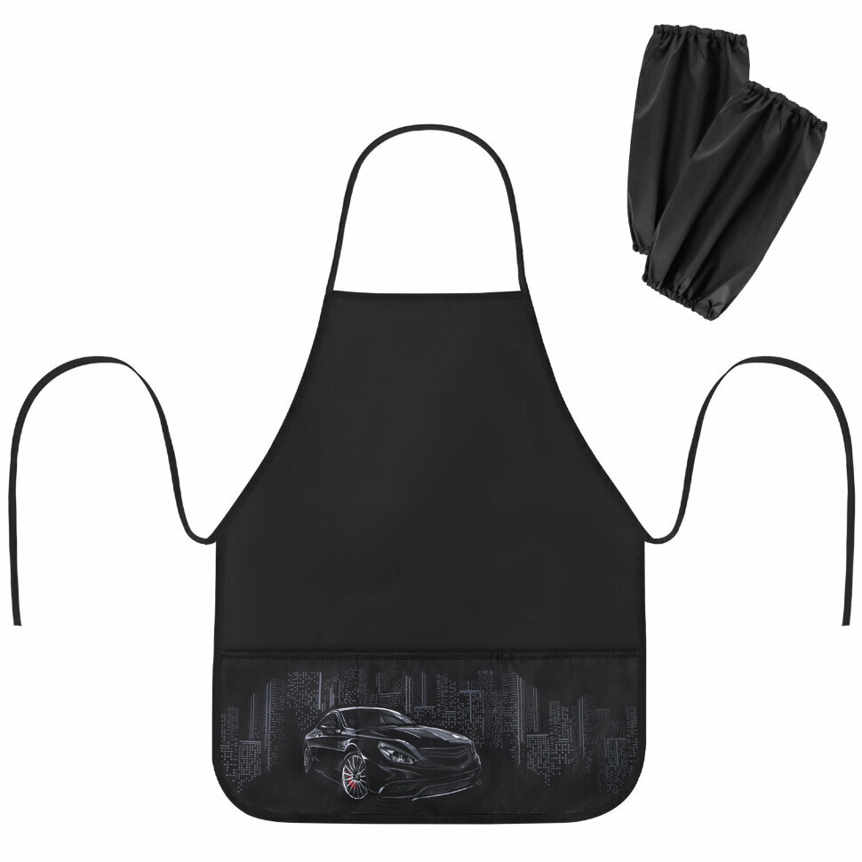 Фартук с нарукавниками для уроков труда BRAUBERG, 3 кармана, 46x54 см, "City car", 273639, 273639