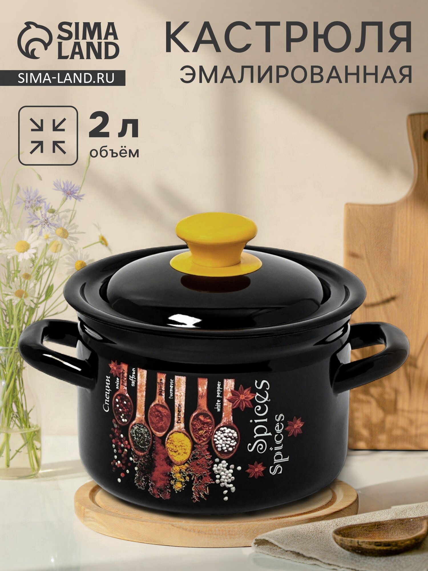 Кастрюля эмалированная сталь «Карри», 2 л, диаметр 17 см, чёрная