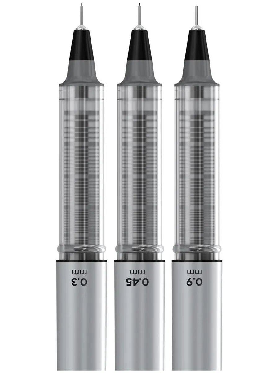 Черные линеры для рисования, набор 3 штуки 0.3, 0.45, 0.9 мм