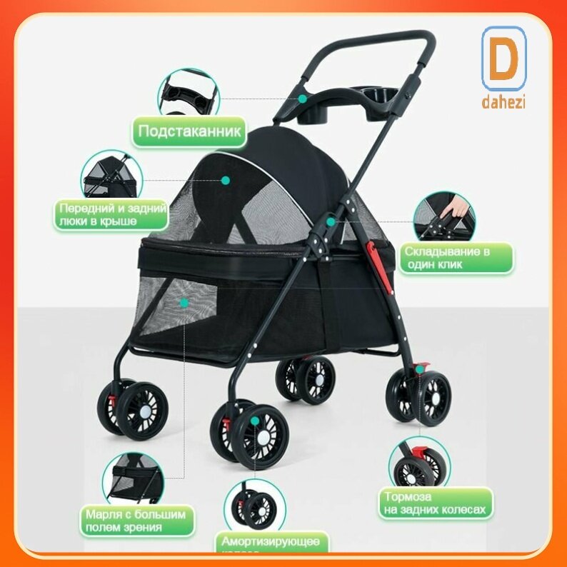 Коляска для животных прогулочная HOMELINK ZY191синий, Загрузка 20 кг 49*69*97cm