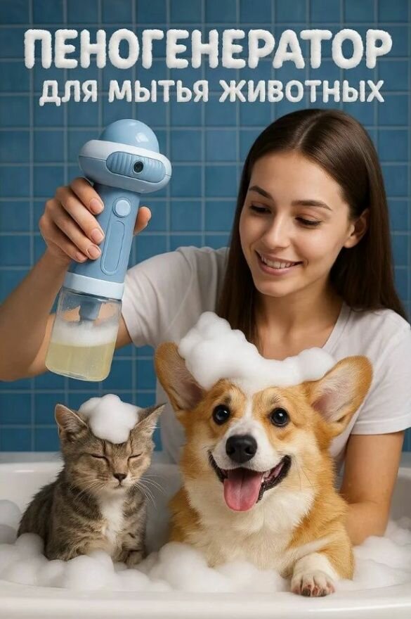Эксклюзивный автоматический барботер для груминга питомцев, обеспечивающий безупречное вспенивание геля для душа, представлен в синем цвете, комплектация 1 штука.