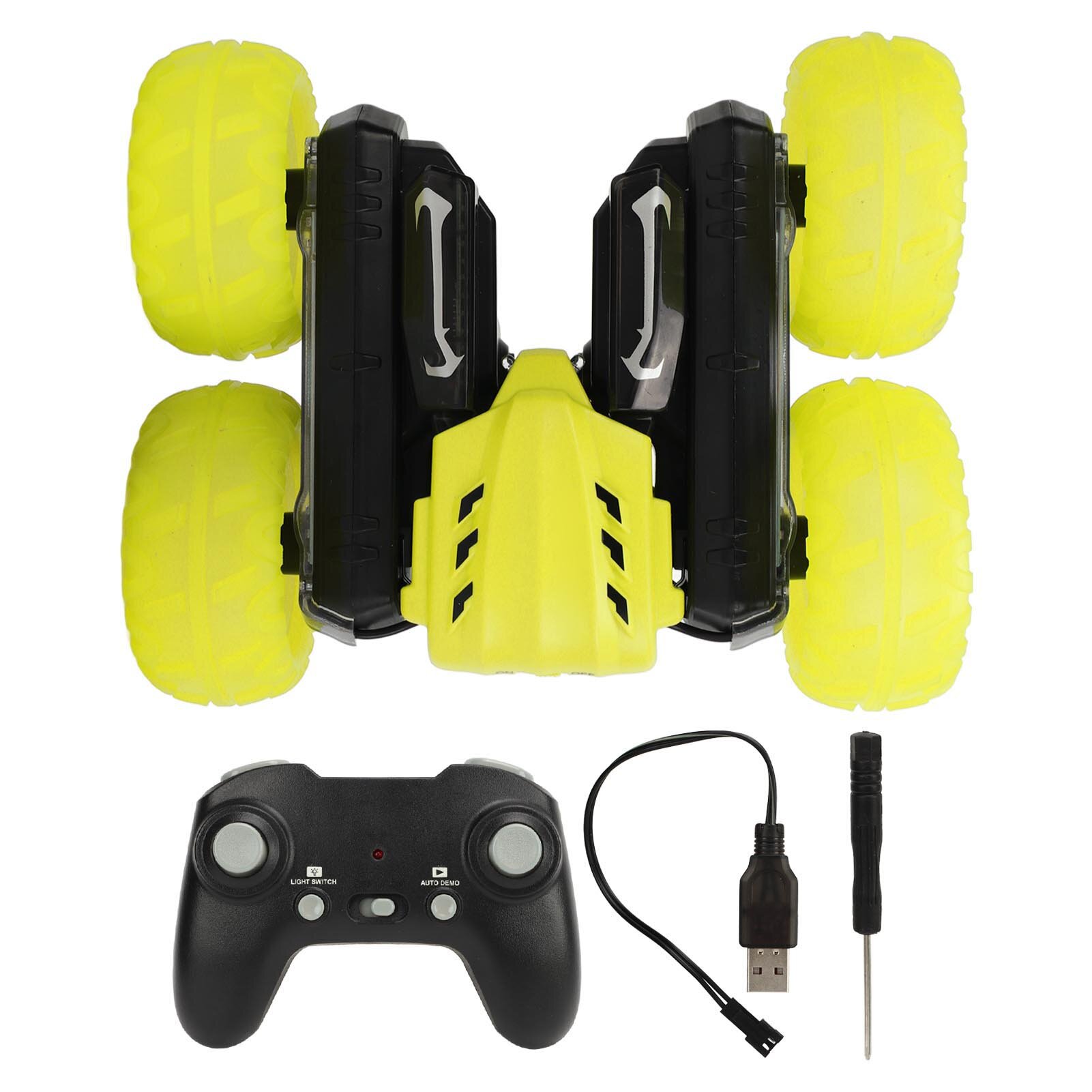 2.4G Двусторонняя RC Трюковая Машинка: 360 Перевороты, Вращение, Звук, Свет, Аккумулятор, Желтая, 1