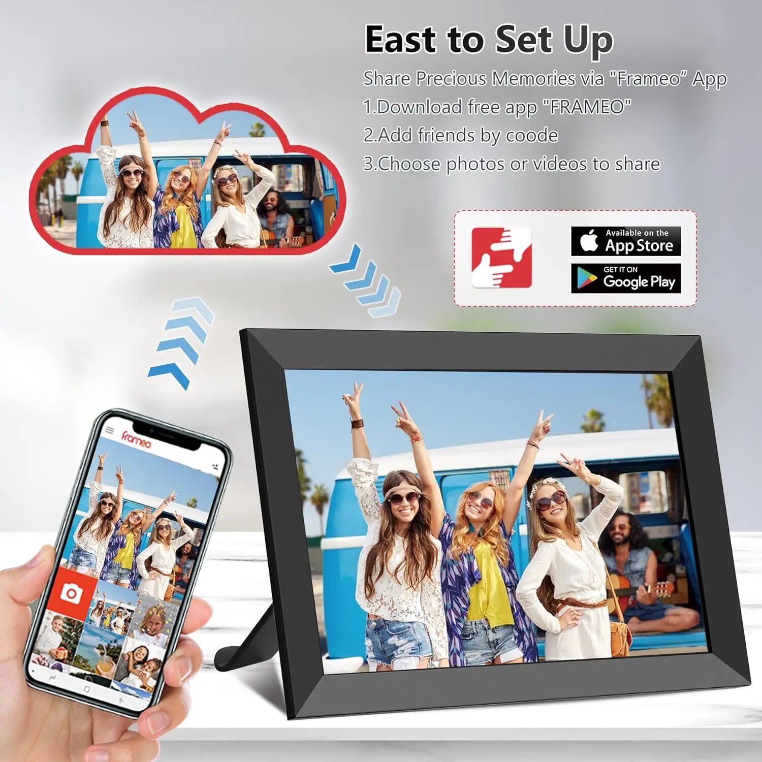 Цифровая фоторамка Frameo 10.1 дюйма Европейская вилка (EU Plug), Черный, black