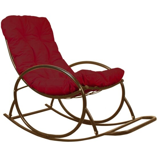 Кресло-качалка M-group коричневое, бордовая подушка