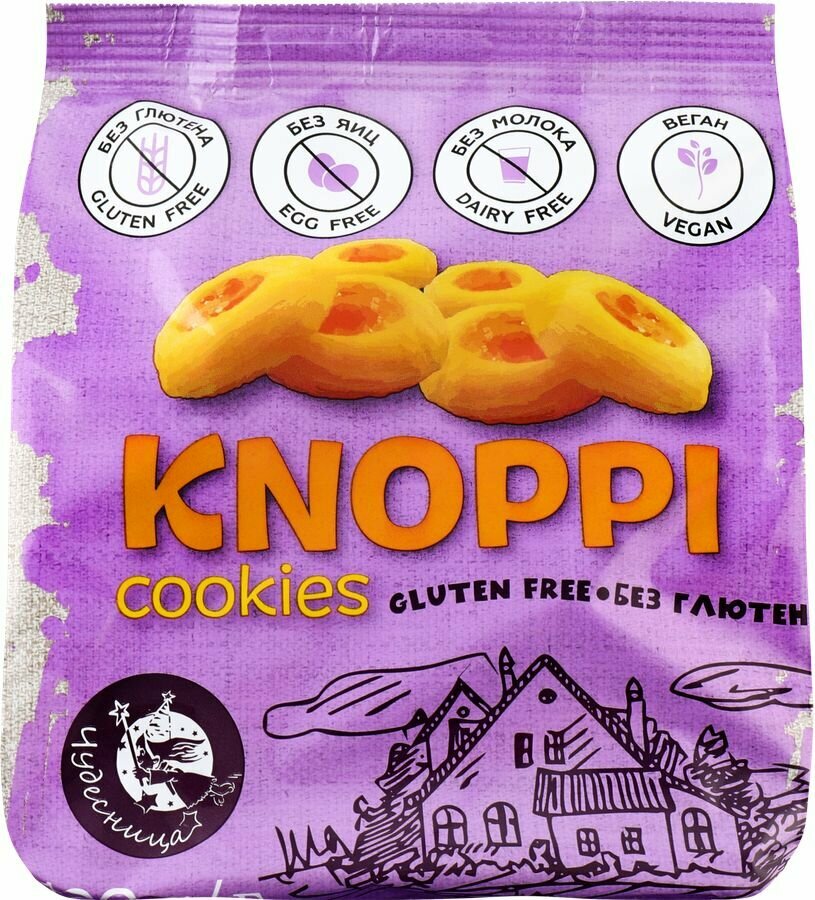Печенье безглютеновое чудесница Knoppi, с яблочным джемом, песочное, 120г