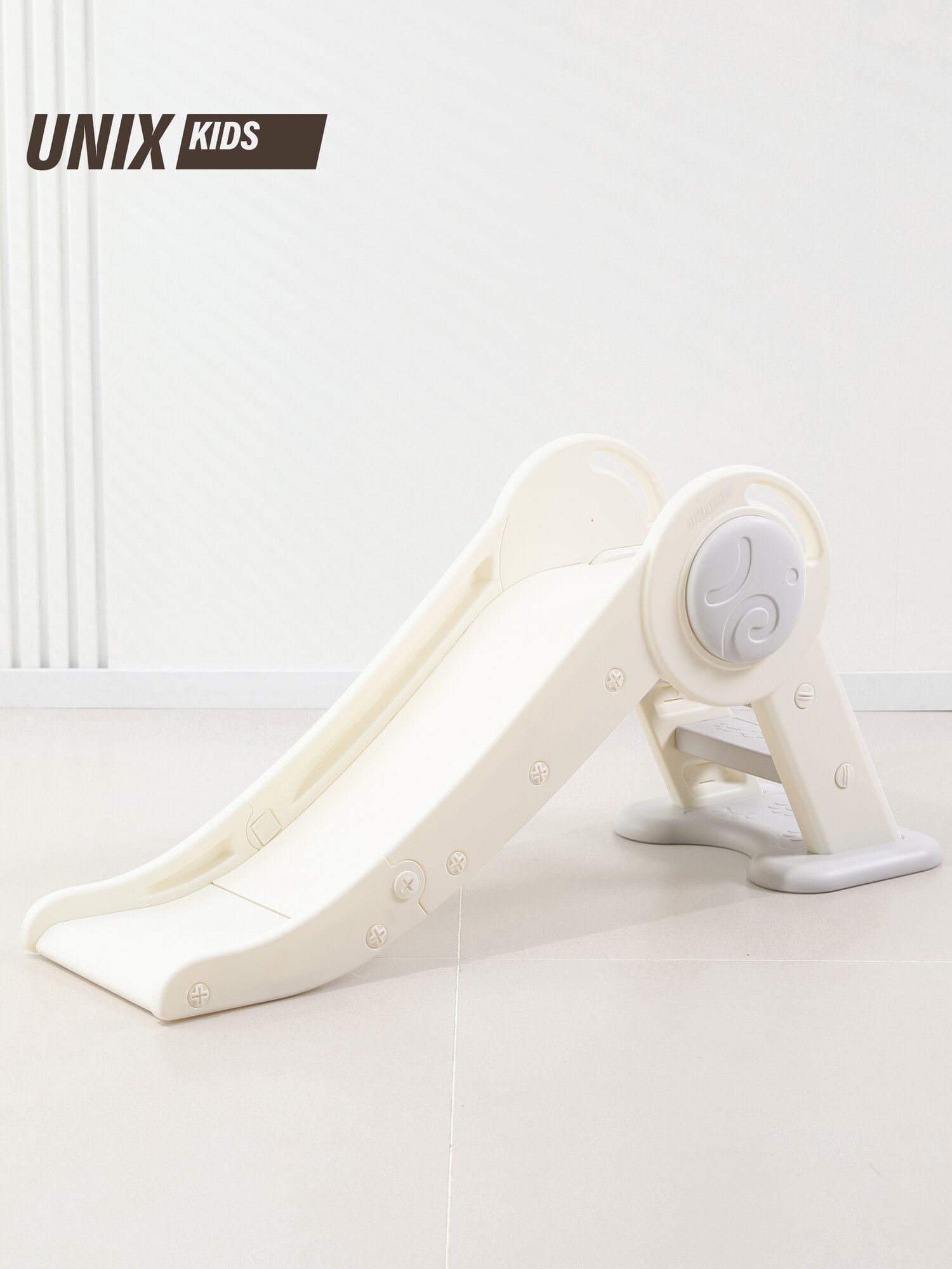 Горка детская для дома и улицы UNIX Kids Baby Small Grey пластиковая со скатом 100 см, серый