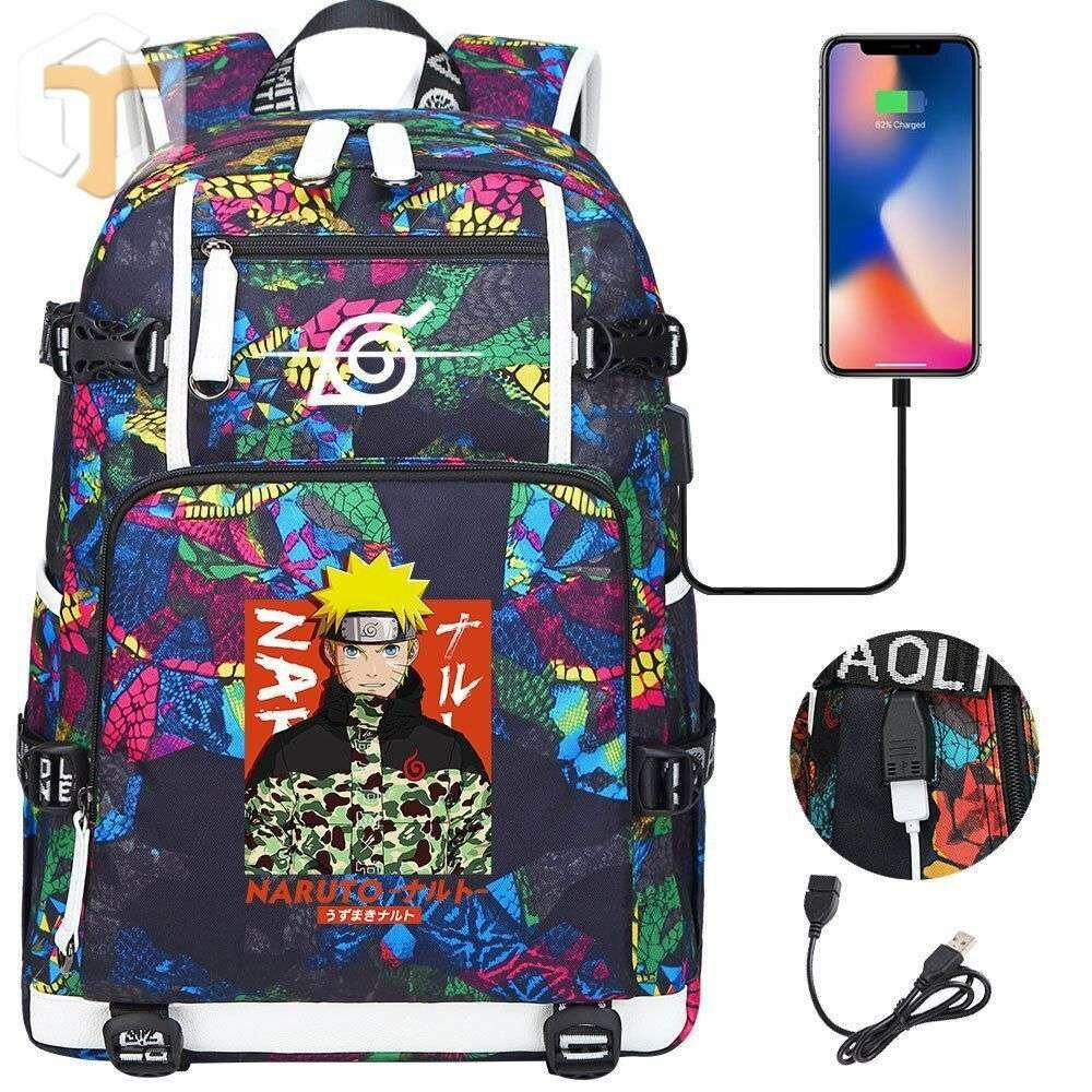 Рюкзак школьный Аниме Uzumaki Naruto USB-зарядка сумка для путешествий и ноутбук