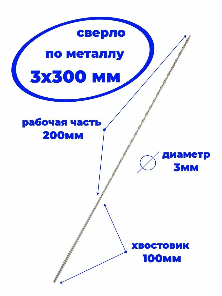 Удлиненное сверло Torgwin , по металлу, из быстрорежущей стали HSS 3 мм х 300 мм