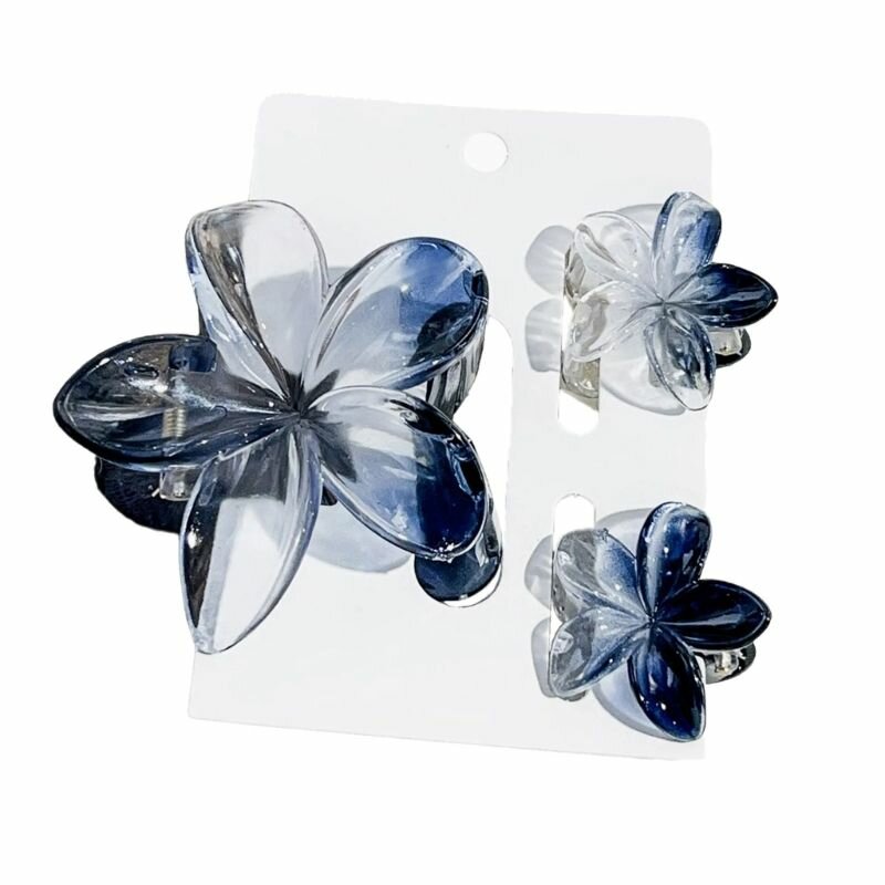 (3 шт./компл.) Прозрачные заколки-"крабики" с цветком франжипани - черный