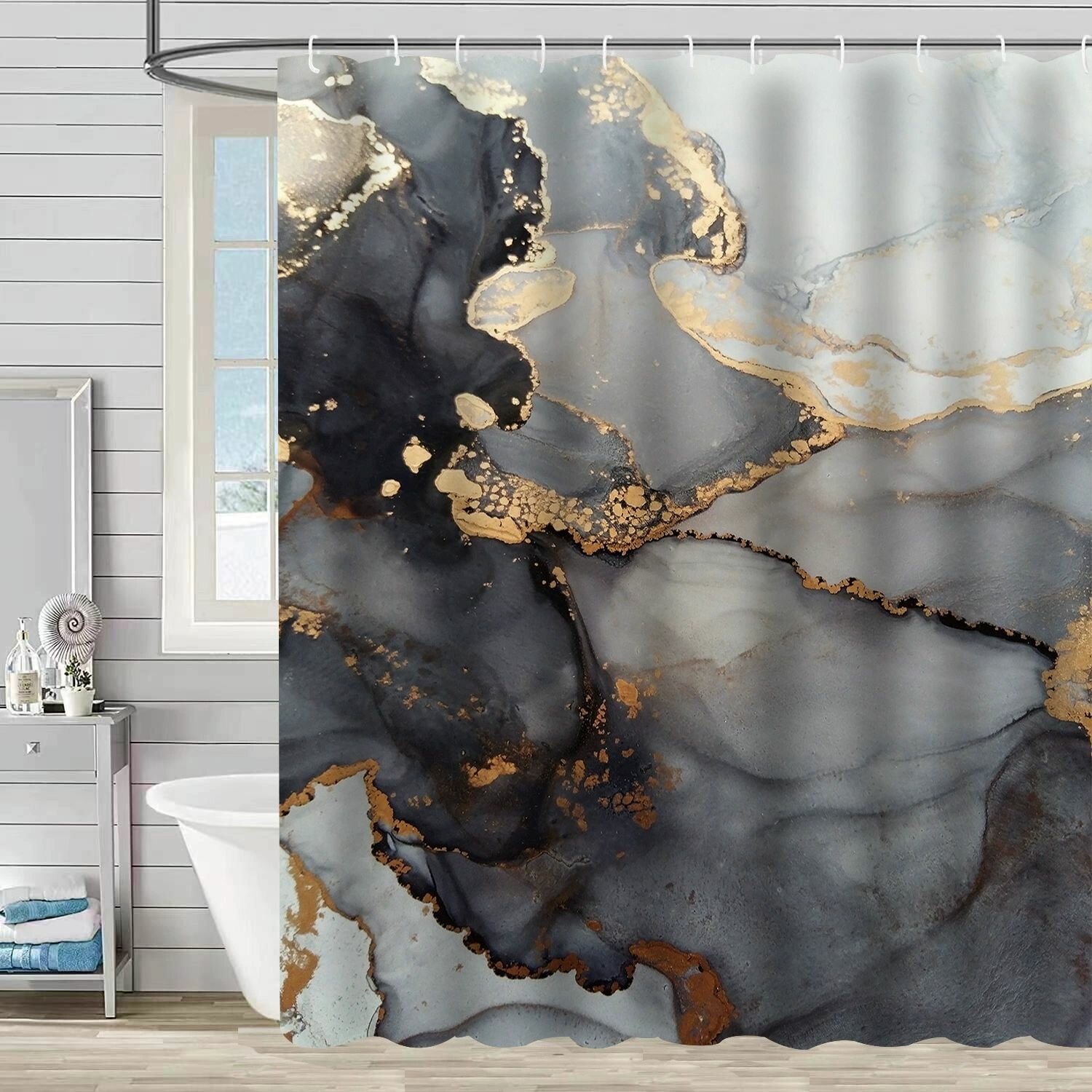 Штора для ванной Marble тканевая 120х180. Шторка, занавеска в ванную комнату с 12 крючков типа C
