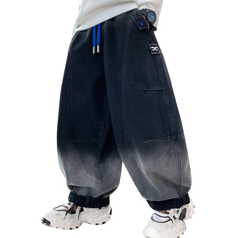 RONG CH Корейские чёрные бэгги для подростков повседневные градиентные джинсы 5-14 лет