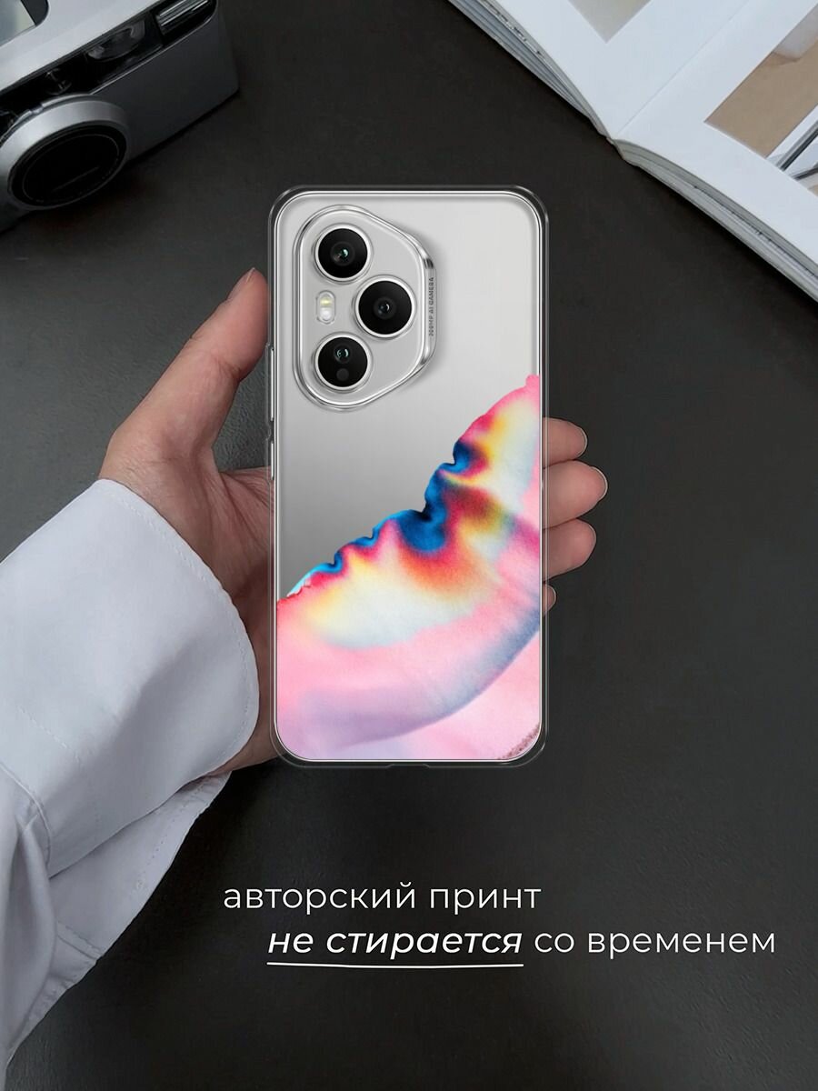 Чехол на Honor 400 Pro / Хонор 400 Про с принтом Розовая акварель, прозрачный — фото 1