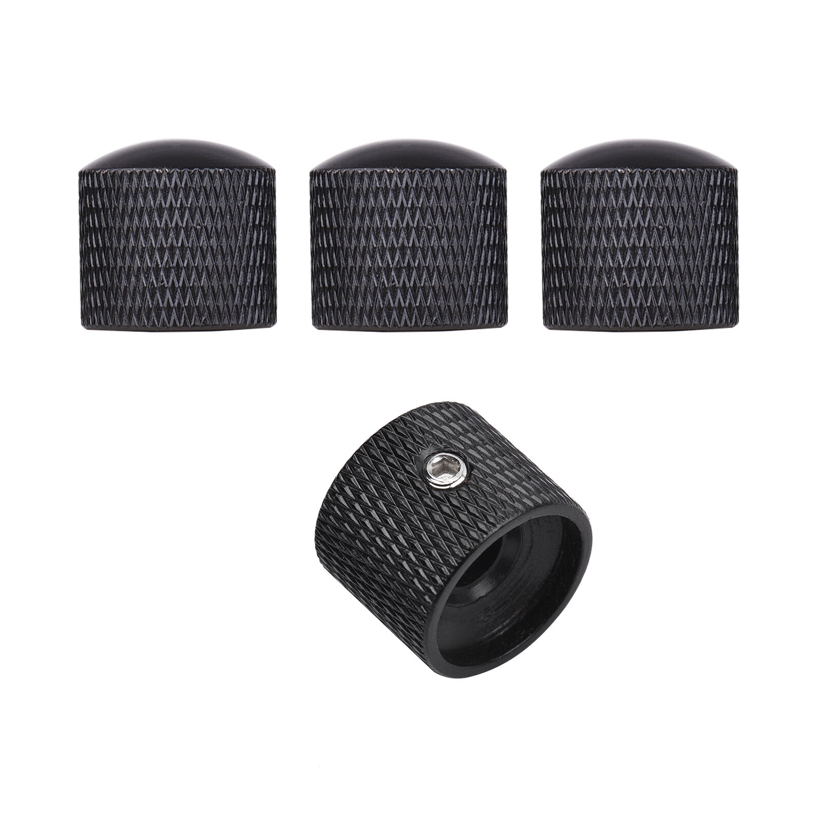 4pcs Набор ручек для регулировки громкости и тона из металла Dome Knob с шестигранным ключом для электрогитары и баса, черный/серебристый/золотой, диаметр 6 мм, вес 62 г, размер упаковки 8*6*1.8 см, вес упаковки 112 г