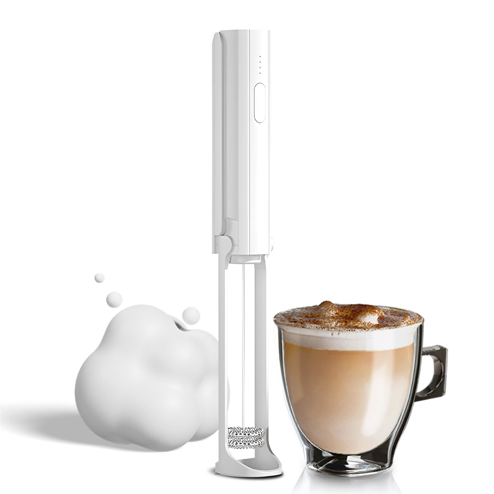 Электрический вспениватель молока, перезаряжаемый ручной пенообразователь для кофе, 3 уровня, регулируемый, подвешиваемый, складной, венчик для взбивания Nespresso, крем, яичный белок со съемным миксером из нержавеющей стали с двойной головкой и подставкой