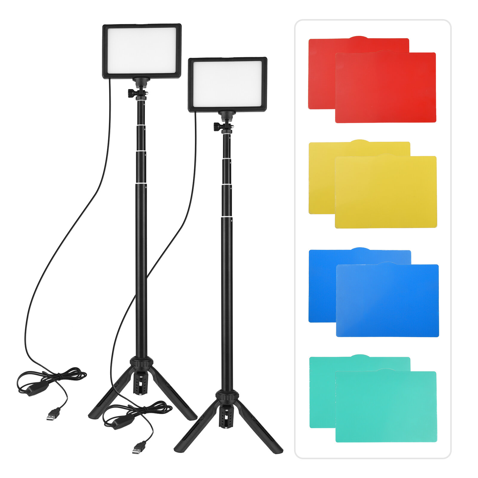 2 пcs Набор USB LED Видео-свет для фотографии 3200K-5600K 120 пcs Светодиодов 14-уровневый Диммируемый с Треппель-стойкой регулируемой высоты 148см/58дюймов 5 пcs Белый/ Красный/ Желтый/ Зеленый/ Синий Тройной Горячий Штатив для Видео Лайв-стримминга