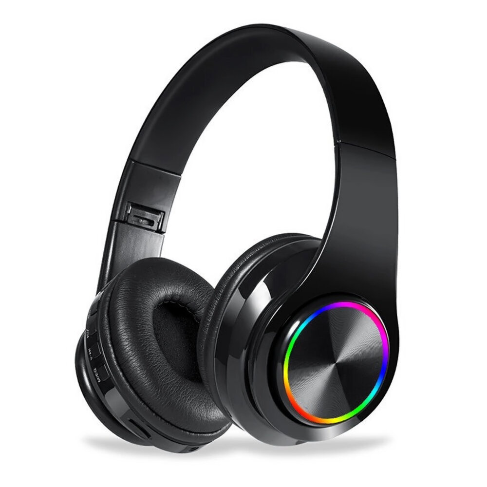 Гарнитура для игр B39 RGB Wireless BT 5.0 со стереозвучанием, микрофоном, складывающейся конструкцией, 400mAh батареей, поддержкой TF-карты, 40мм драйверами, режимом проводного подключения через 3.5мм разъем, портом USB для зарядки, времени работы до 10