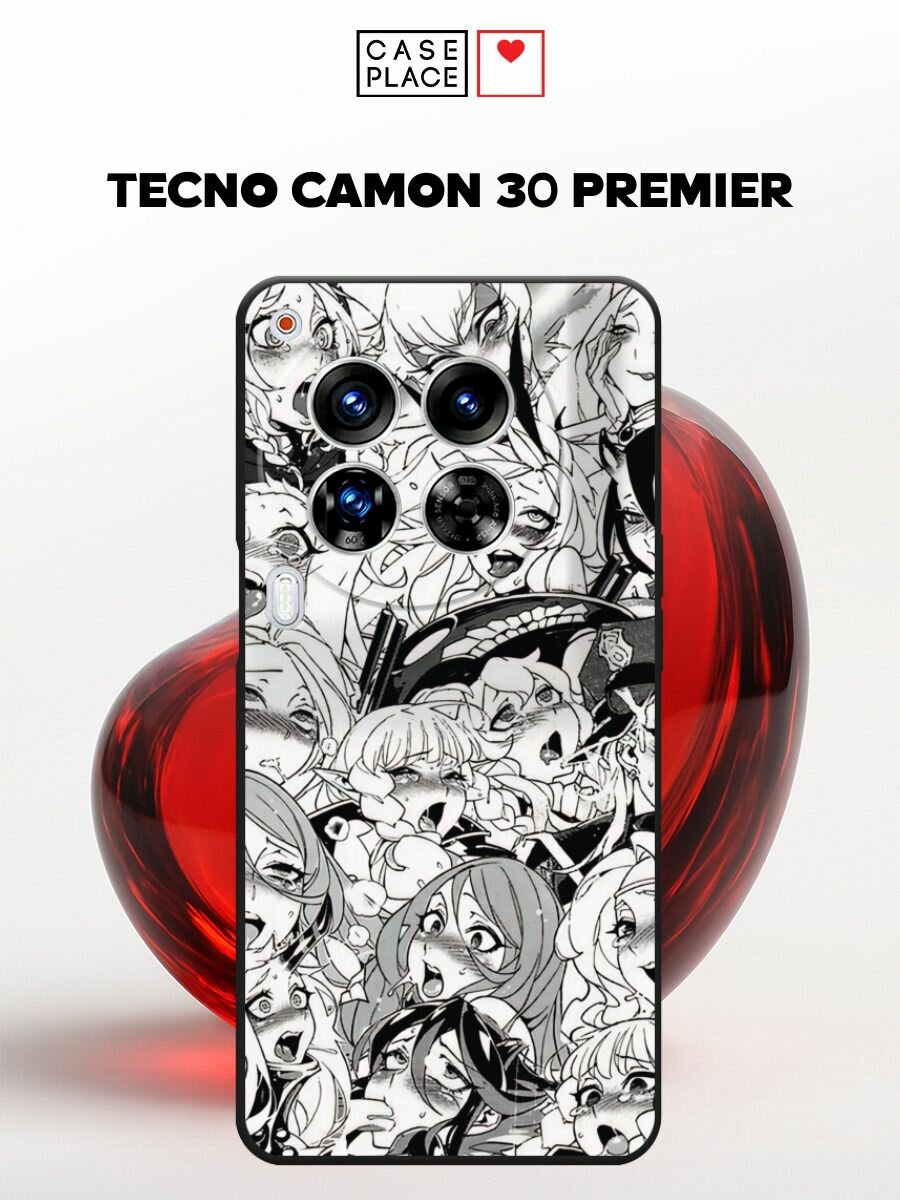 Черный матовый чехол на Tecno Camon 30 Premier / Текно Камон 30 Премьер с принтом Ахегао манга тян