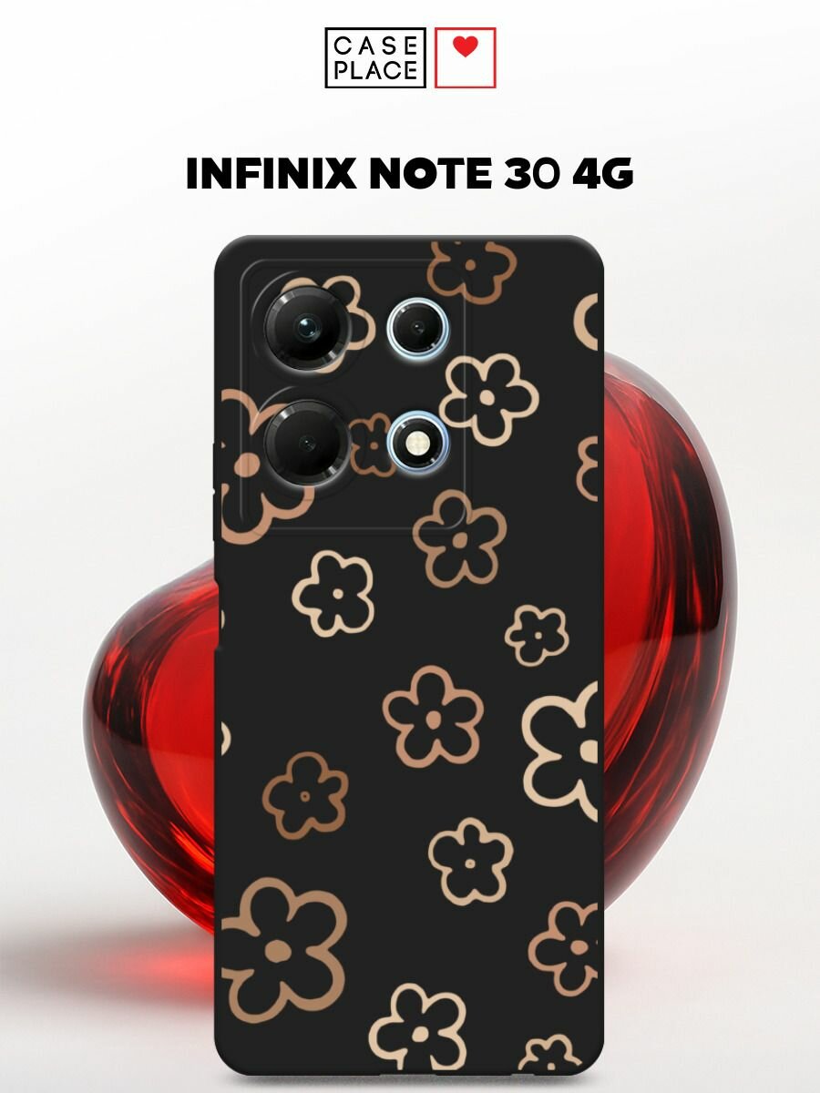 Черный матовый чехол на Infinix Note 30 4G / Инфиникс Нот 30 4G с принтом Цветы контур