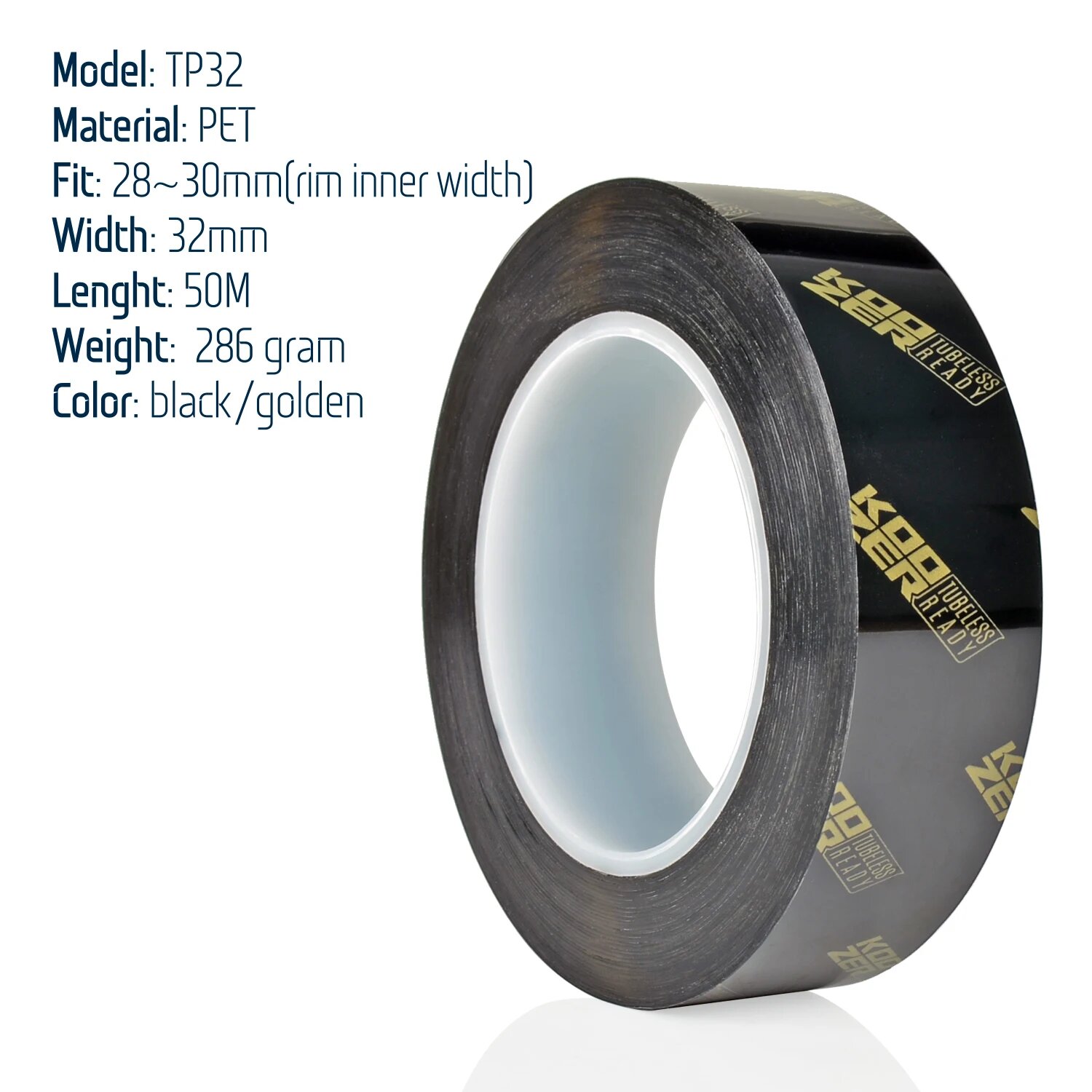 Koozer TP32 бескамерная лента для велосипеда 32 мм, 50 м, черная/золотая