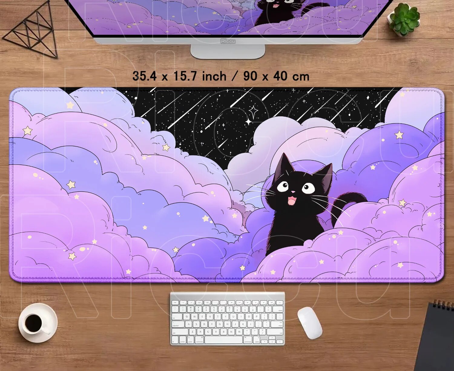 Коврик для мыши с милыми черными кошками, мультяшный художественный дизайн, игровые аксессуары, коврик для мыши с фиолетовыми облаками, геймерский коврик для мыши с HD-печатью, компьютерный стол, коврик для мыши
