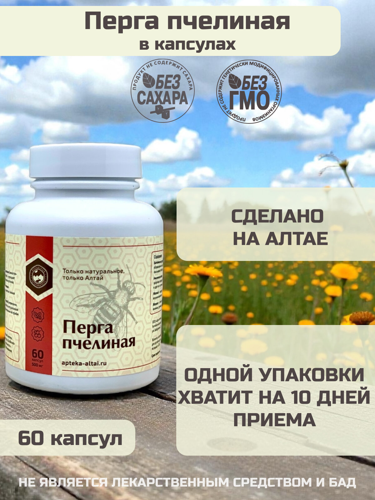 Перга Алтайский заготовитель, гомеопатическая, для иммунитета, 60 капсул