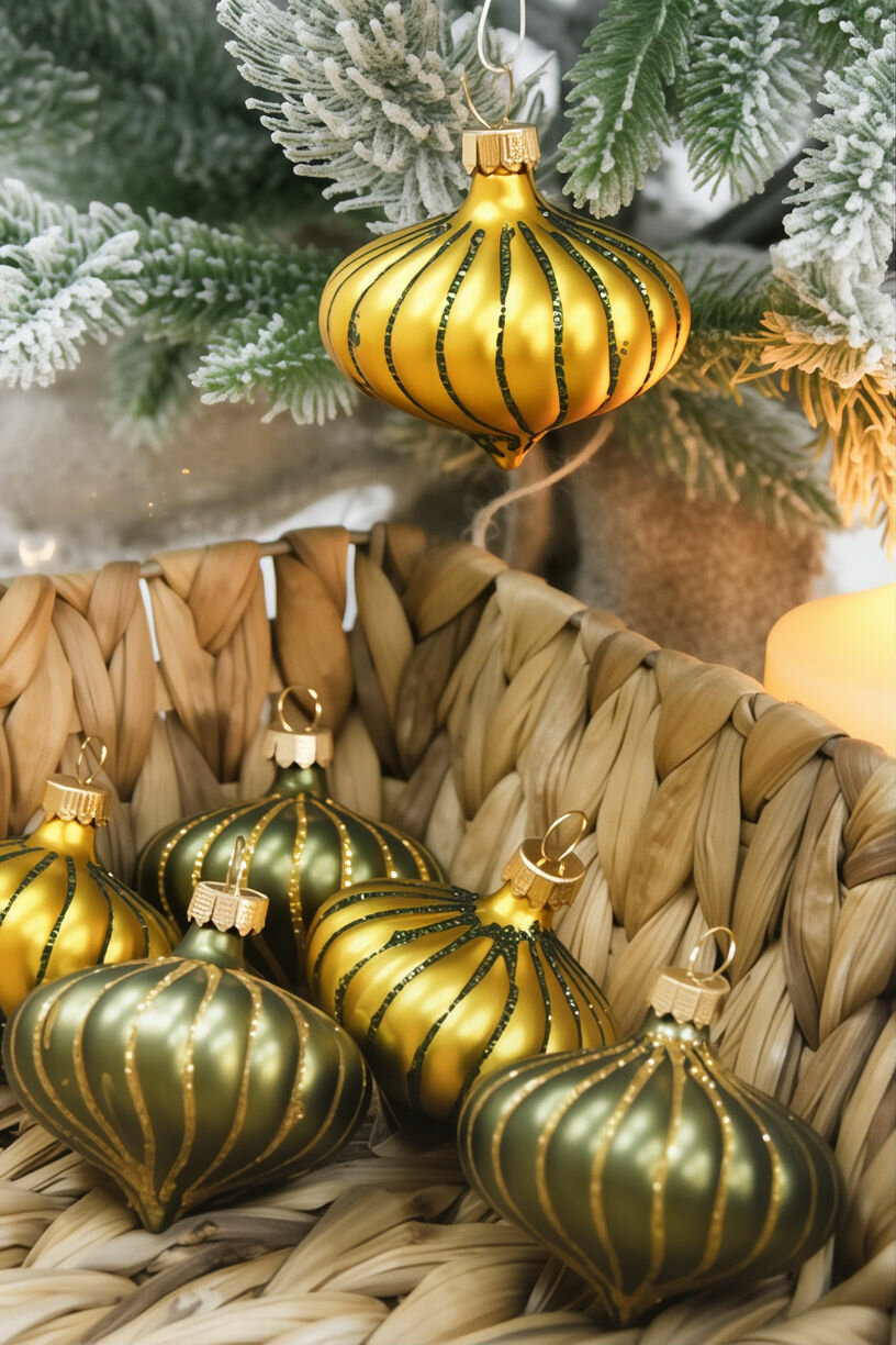 Набор ёлочных украшений луковки галатео, пластик, золотой и зелёный, 6 см, 6 шт, Winter Deco 1000584