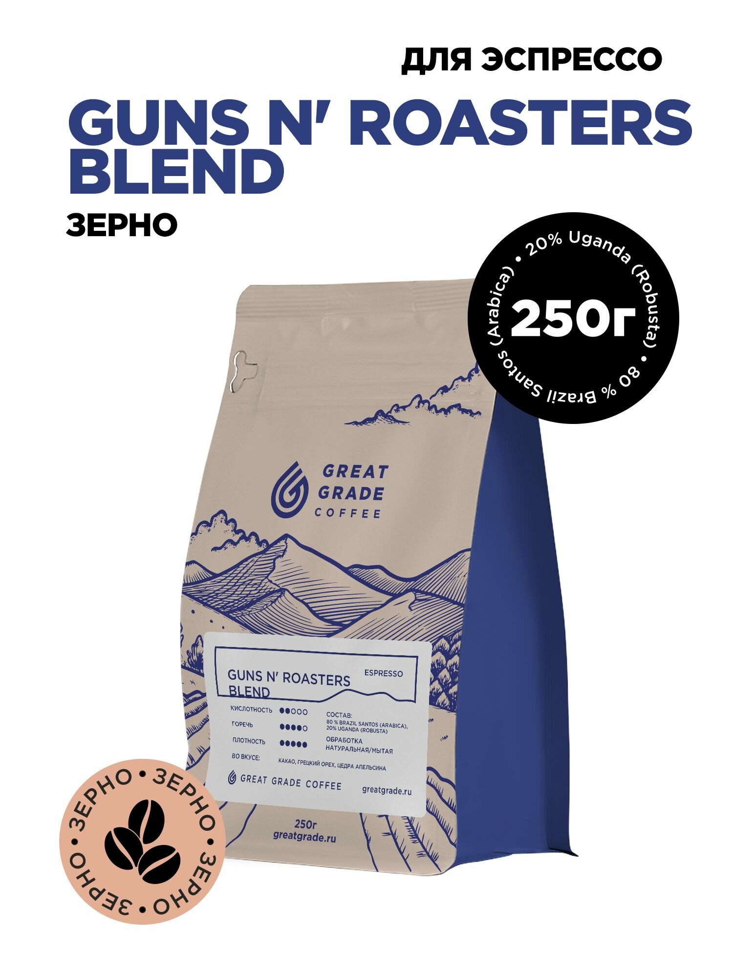 Кофе для эспрессо Guns N' Roasters Blend Great Grade Coffee, в зернах, 250 гр