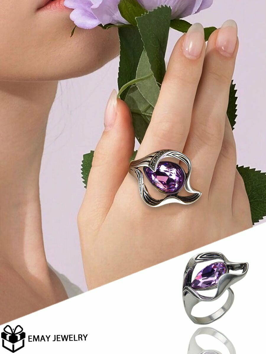 Кольцо, искусственный камень, фианит